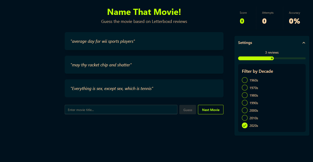 Name That Movie - Guess Movies from Letterboxd Reviews